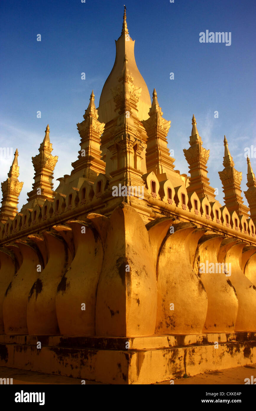 Important national monument of That Luang Stupa at Vientiane city. Also ...