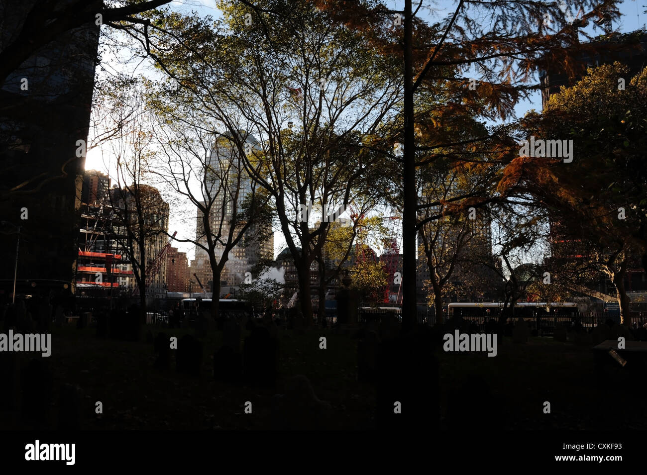 Sunset view, steam rising Ground Zero buildings works, brown autumn ...