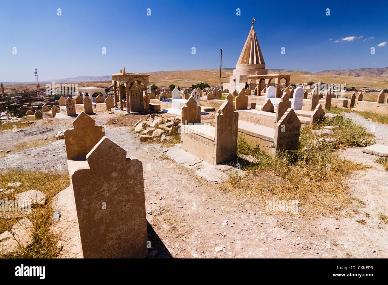 Yezidi graveyard and temples at Ain Sifni, traditional home of the ...