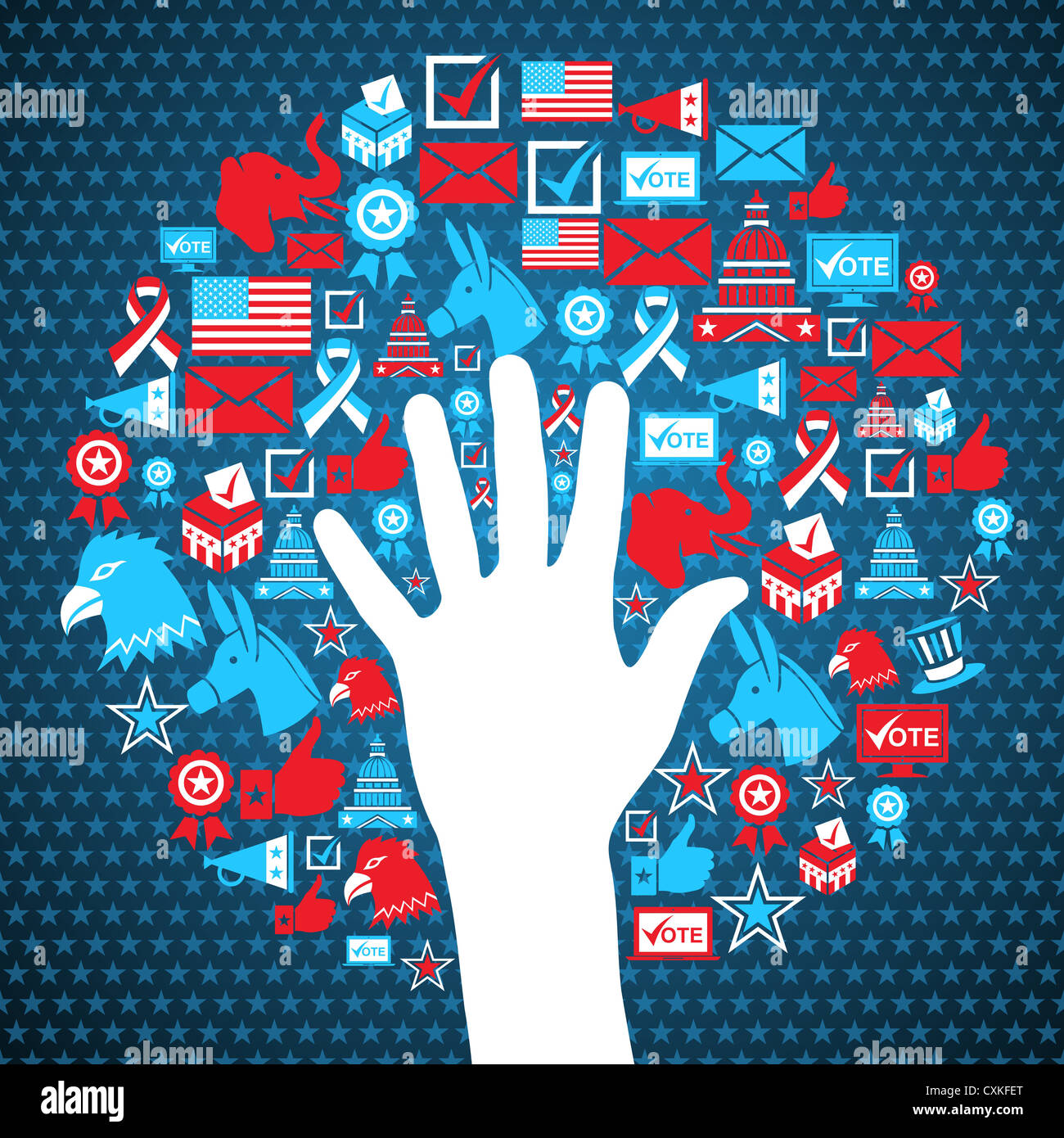Hand with USA political elections icon set in circle shape. Vector file ...