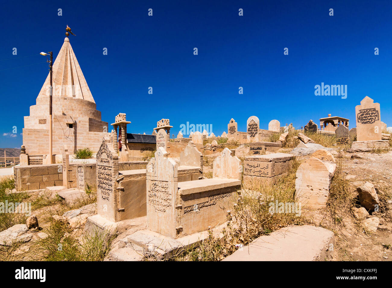 Yezidi graveyard and temples at Ain Sifni, traditional home of the ...