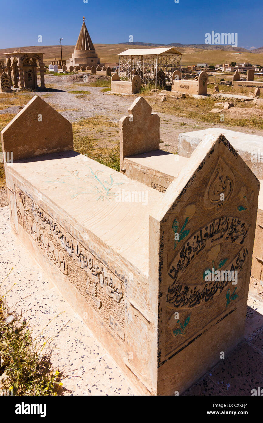 Yezidi graveyard and temples at Ain Sifni, traditional home of the ...
