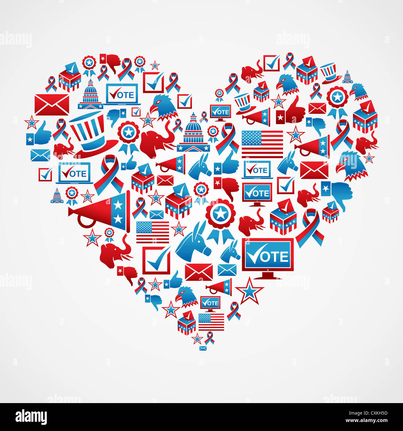 USA elections icon set in heart shape. Vector file layered for easy ...