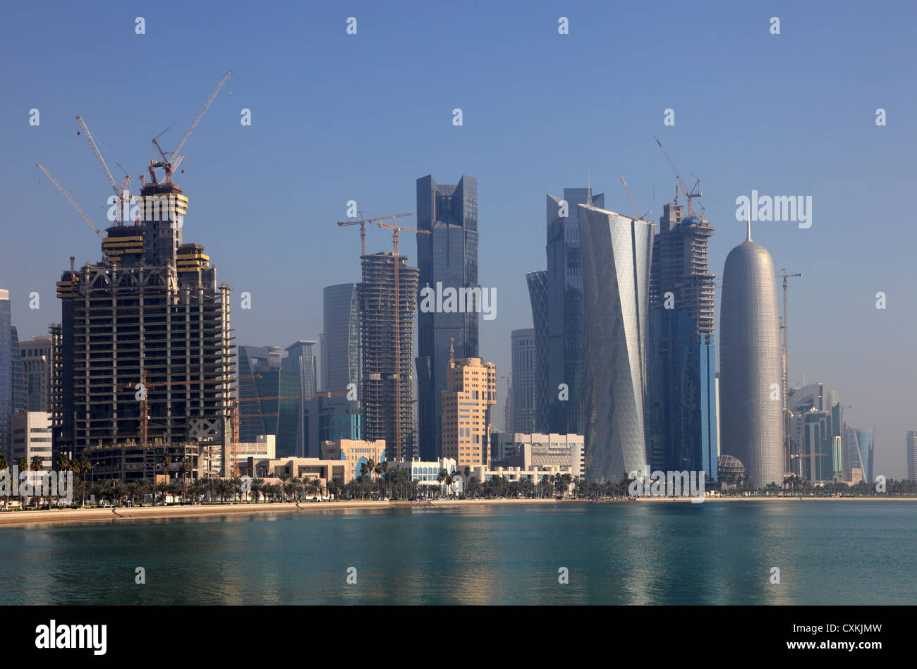 Skyline of the new Doha downttown district Al Dafna, Qatar, Middle East ...