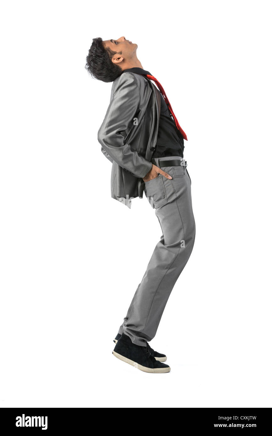 Indian Business man leaning backwards. Isolated on white background ...