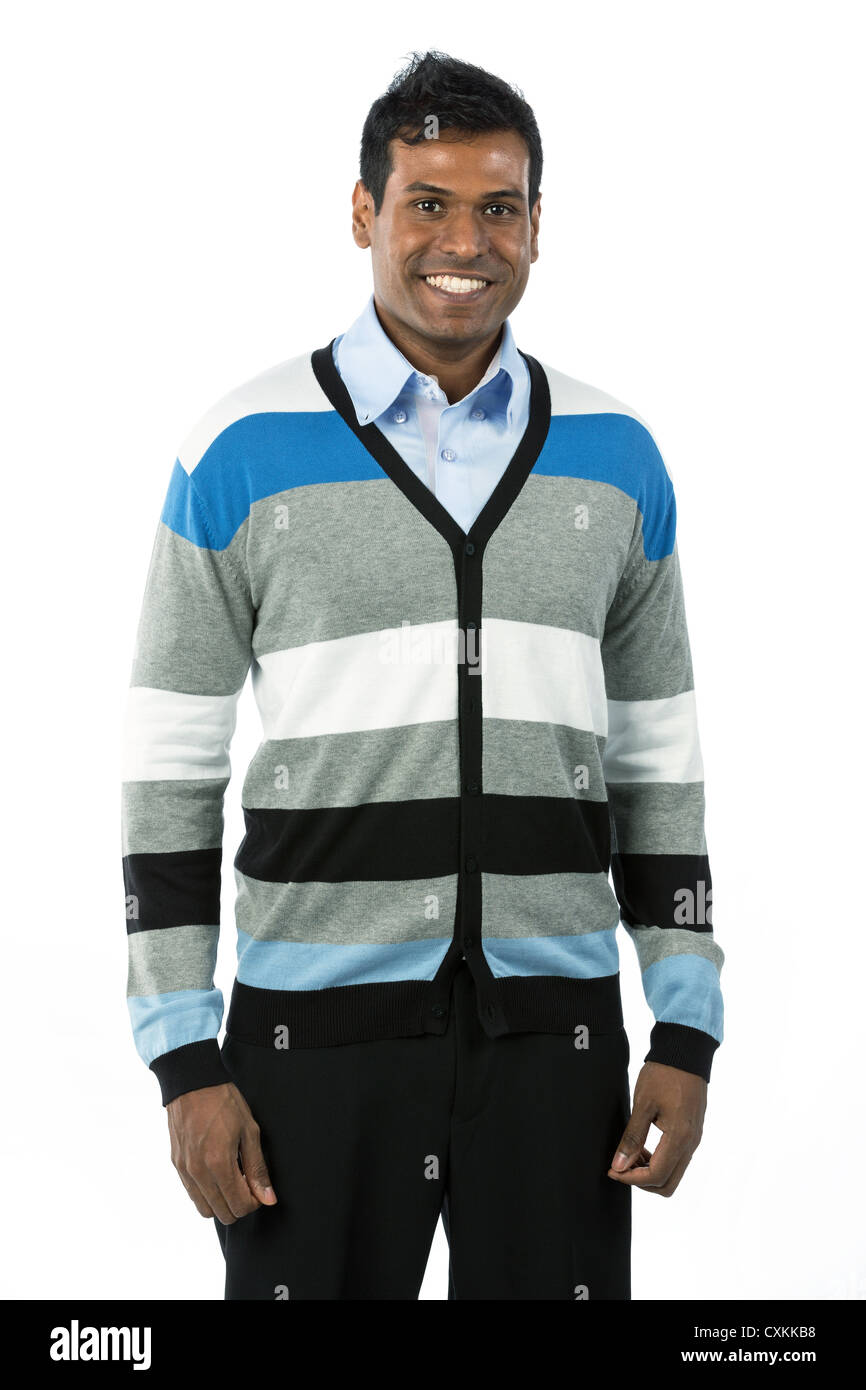 Portrait of happy Indian man in casual clothes. Isolated on white ...