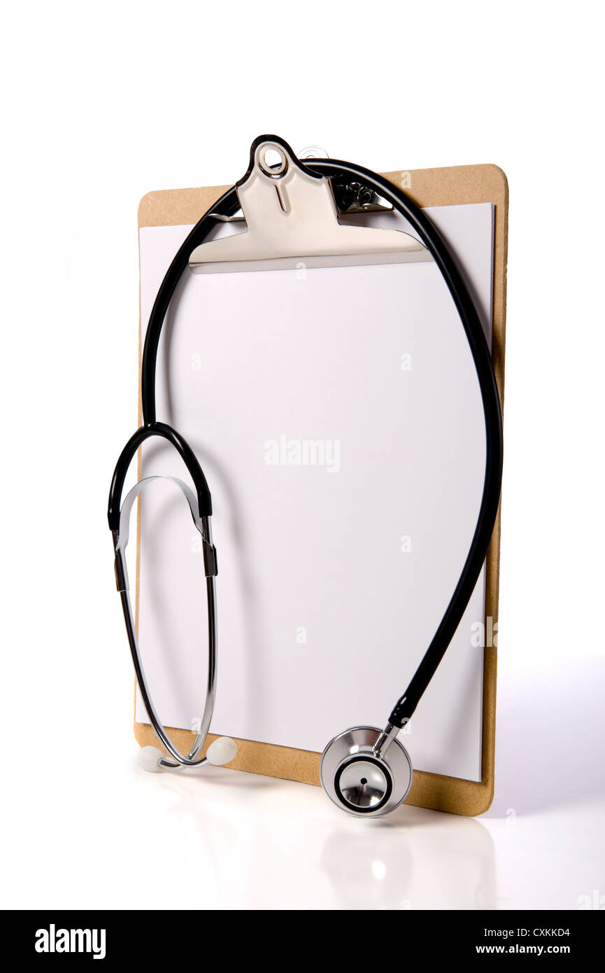 Stethoscope hanging on a clipboard with a blank piece of paper Stock ...