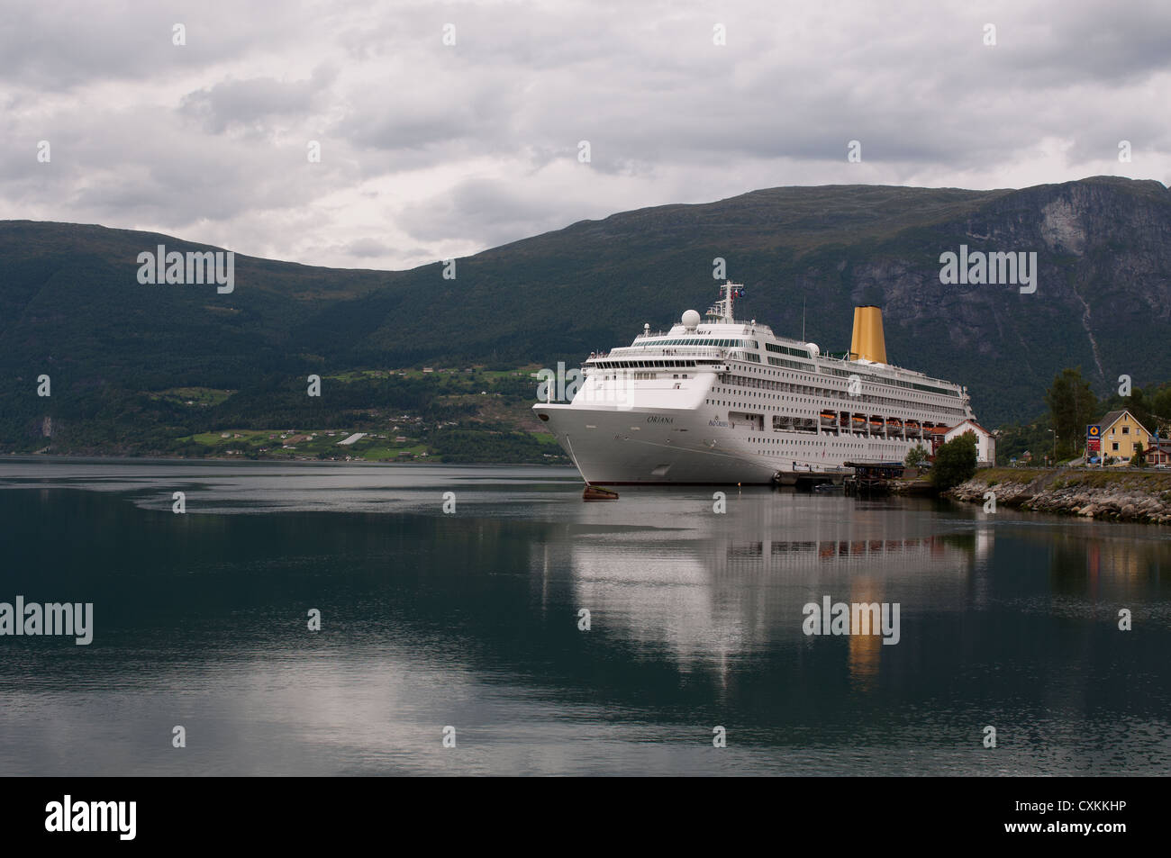 The P&O Cruise Ship Oriana docked in the port of Olden, Norway Stock ...