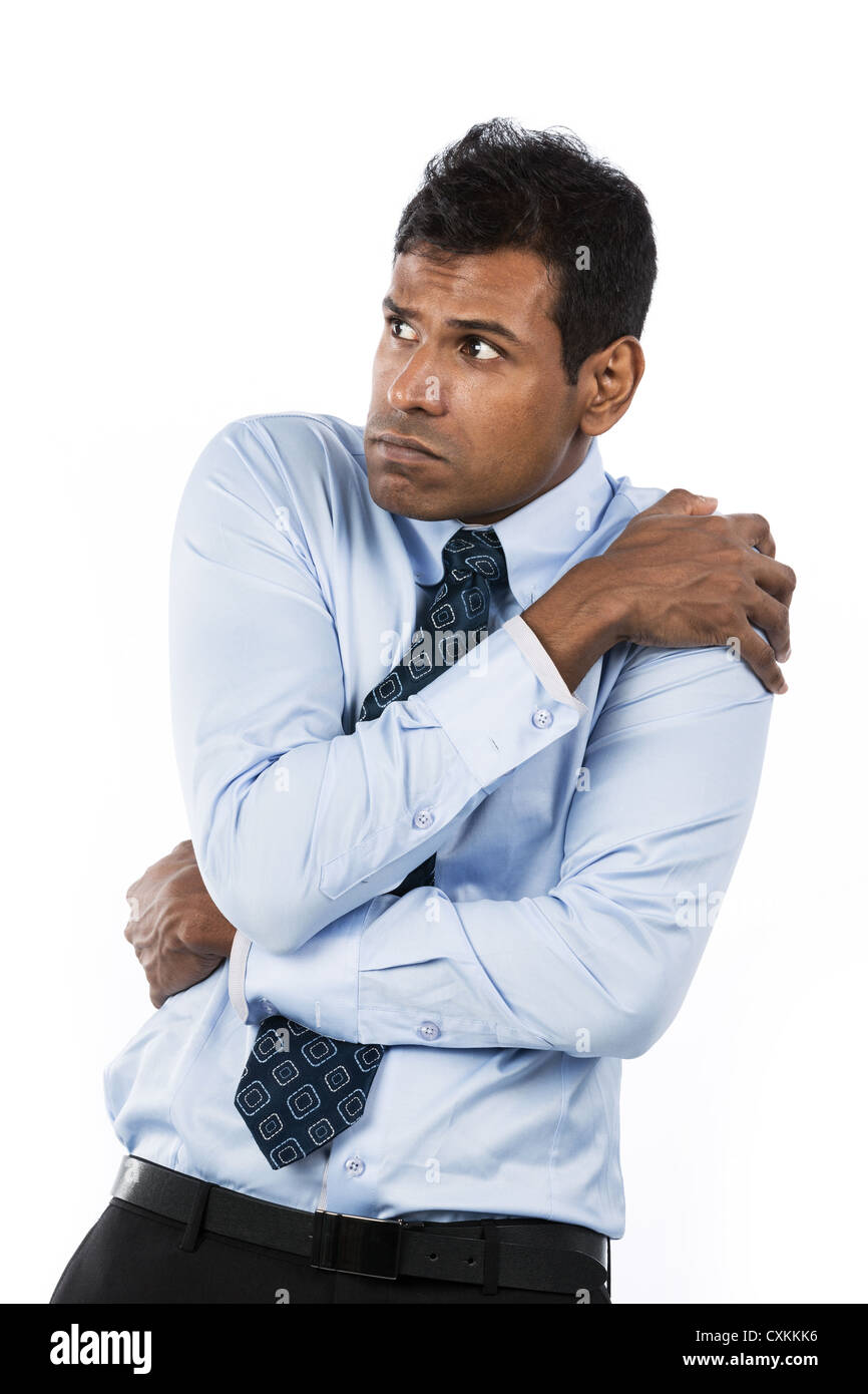 Scared Indian business man. Isolated on white background Stock Photo ...