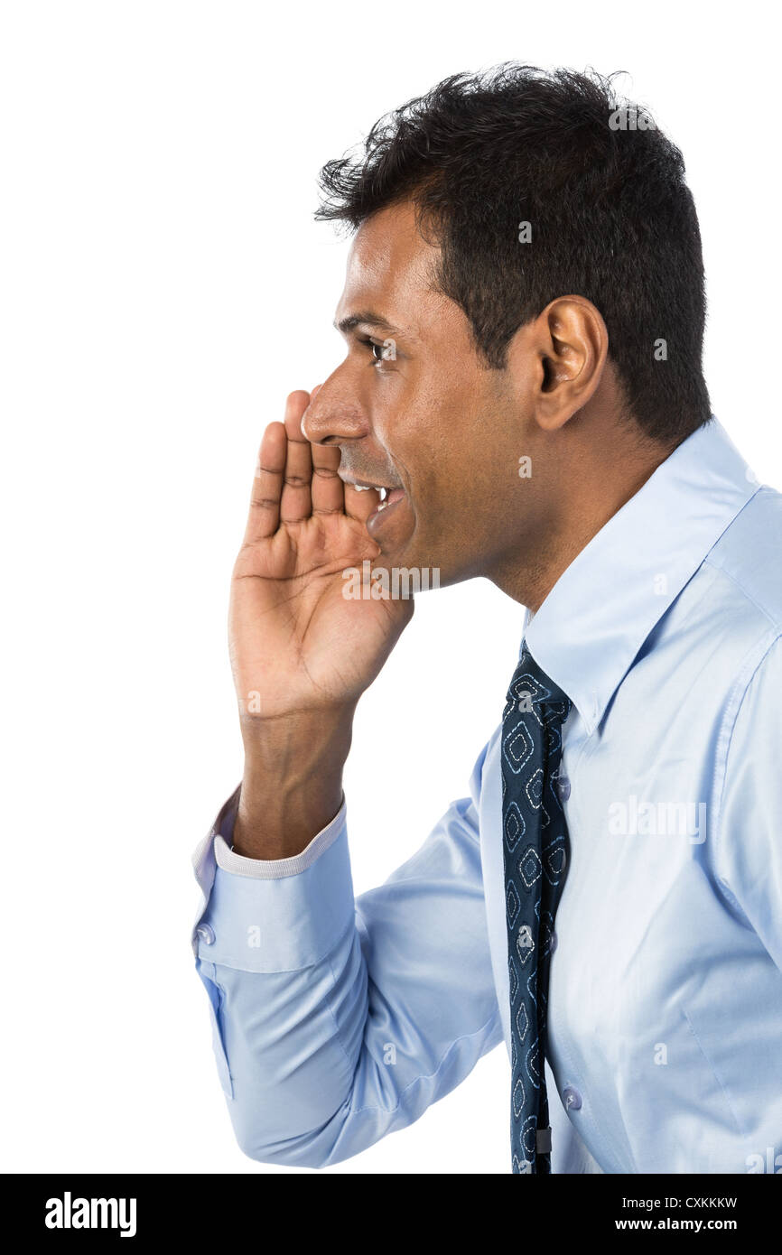 Angry Indian Business man shouting his message. Isolated against a ...