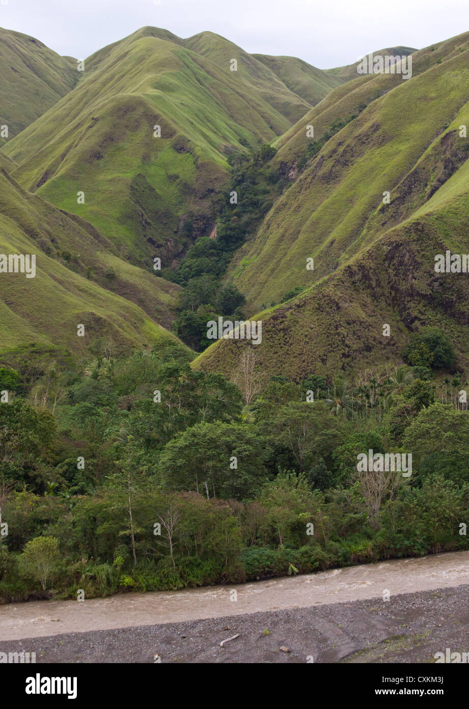 Erap river valley and forested hills in Lae province, Papua New Guinea ...