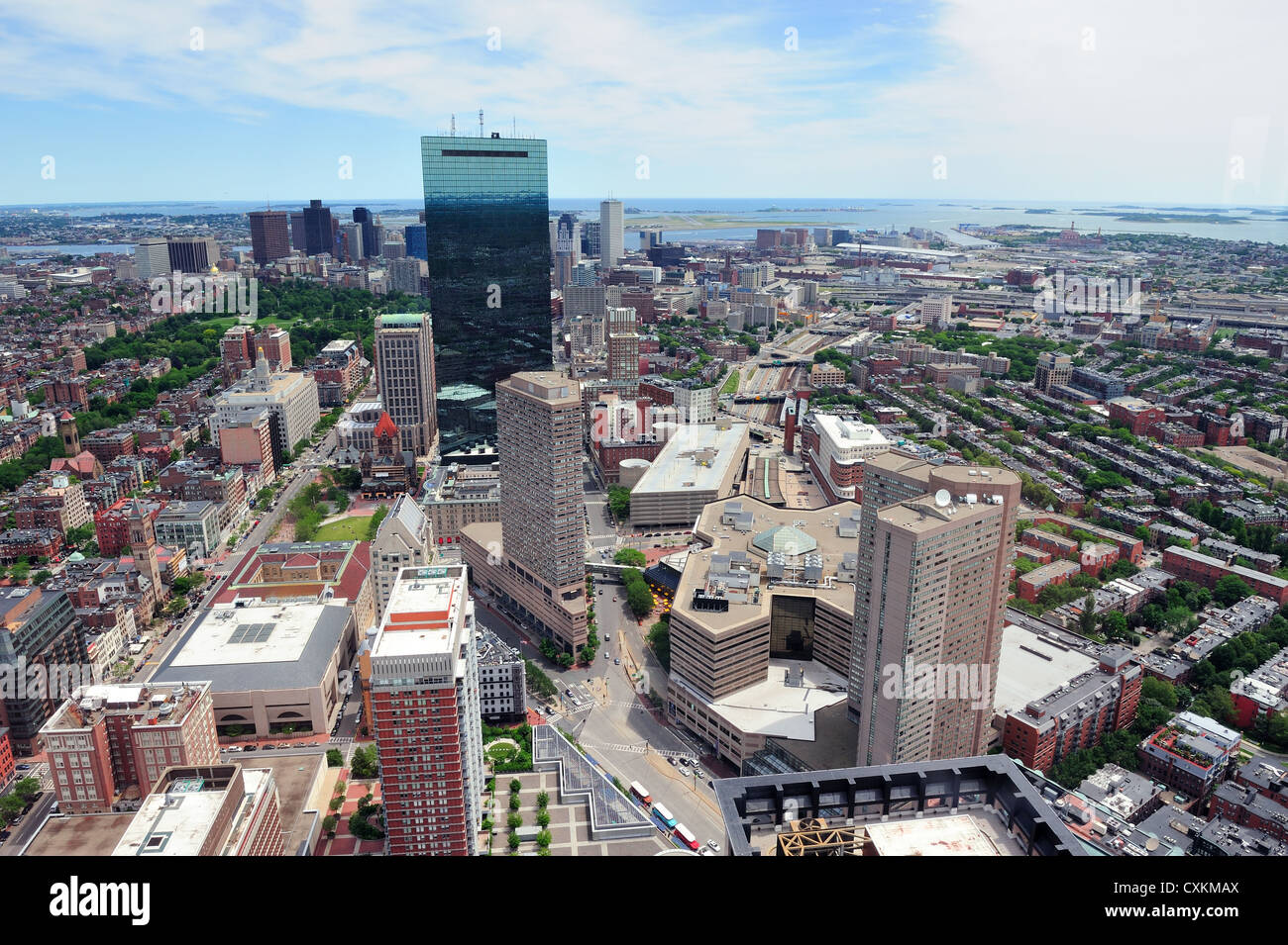 Boston downtown skyline aerial view with modern skyscrapers and street ...