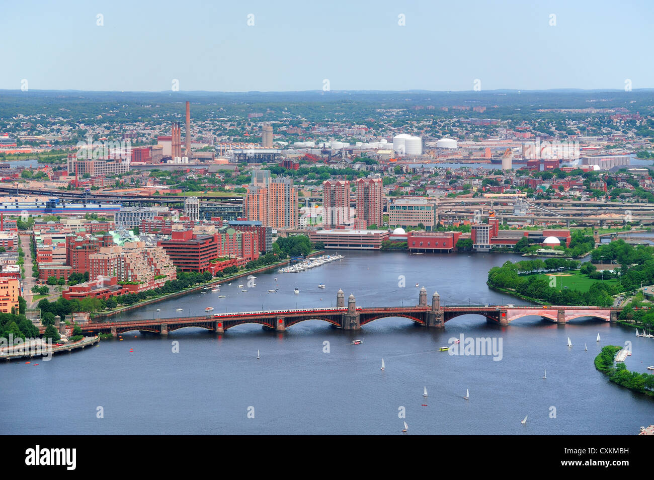 Boston Charles River aerial view with buildings and bridge Stock Photo ...