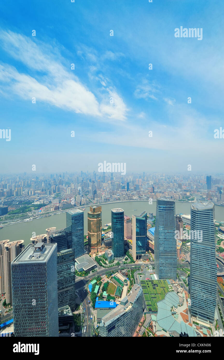 Shanghai city aerial view in the day with blue sky and cloud Stock ...