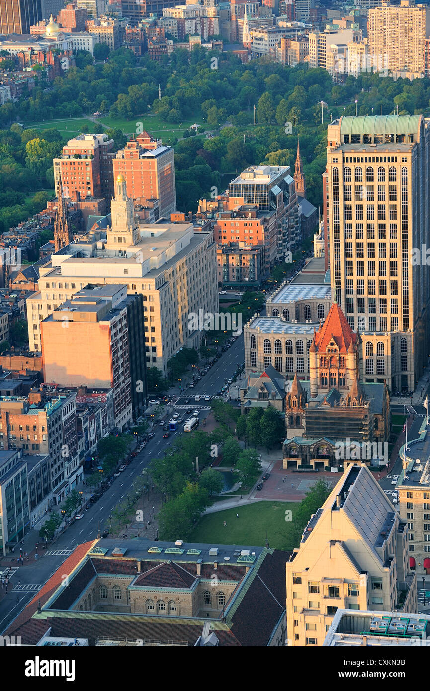 Boston city downtown aerial view with urban historical buildings at ...