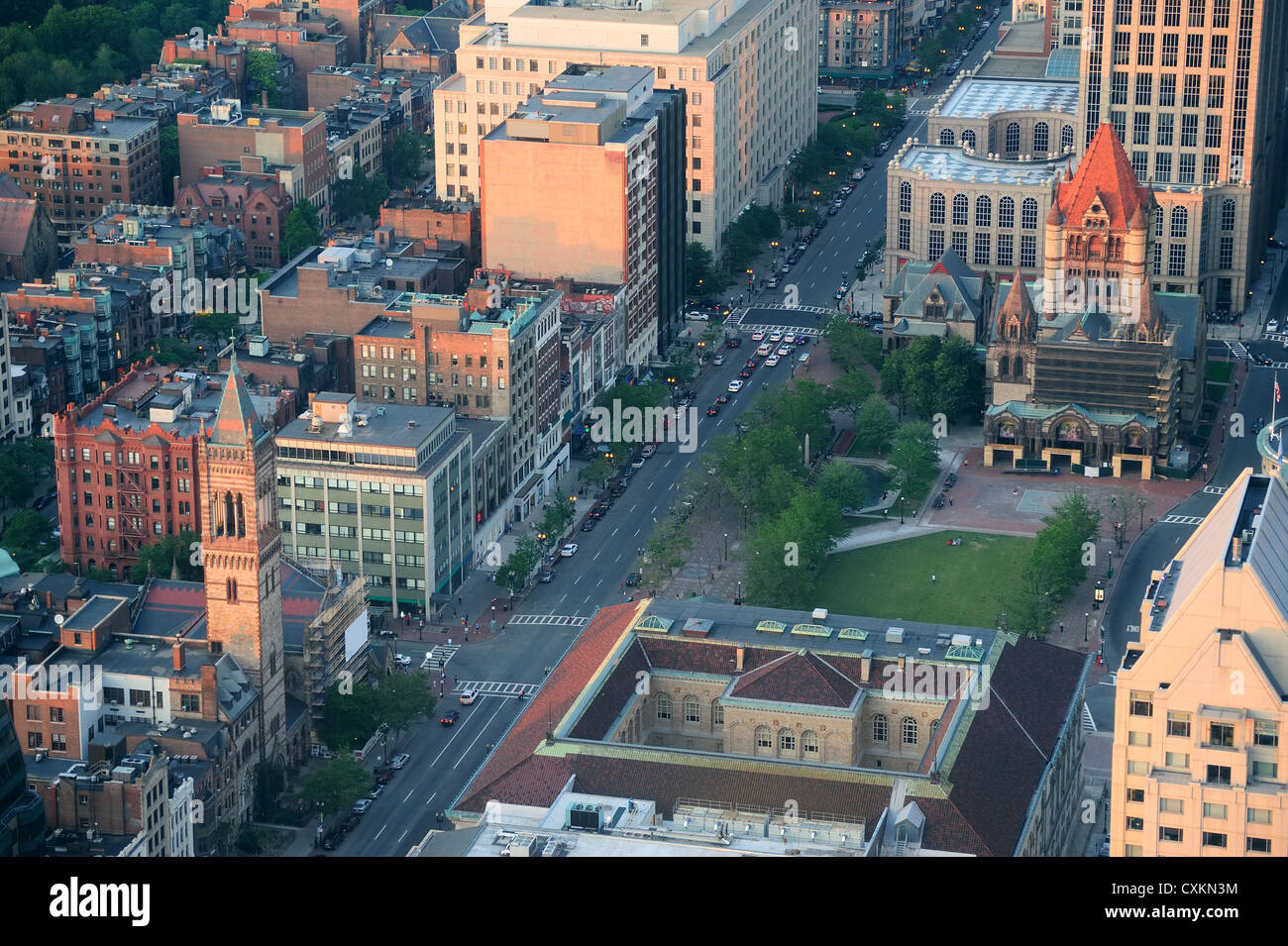 Boston city downtown aerial view with urban historical buildings at ...
