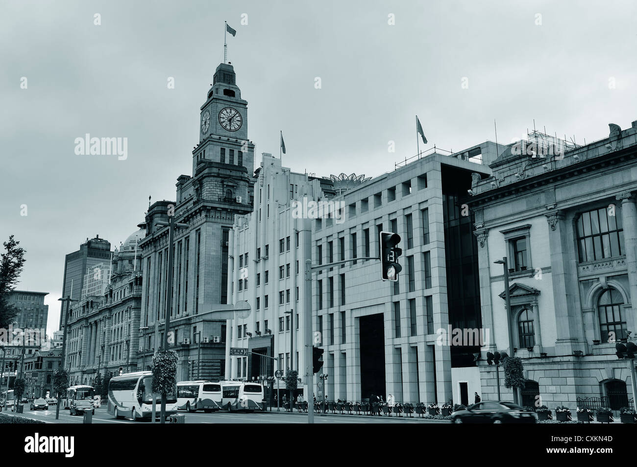 Old buildings in Waitan of Shanghai in black and white Stock Photo - Alamy