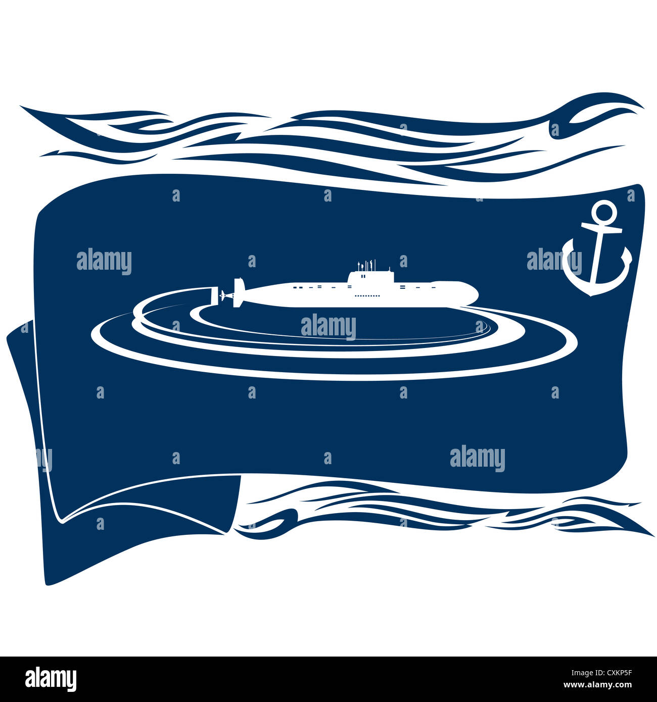 Navy. Flag with an anchor and a submarine. Illustration on white ...