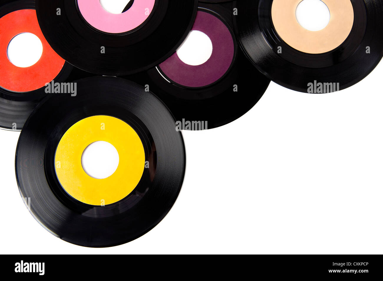 Vintage vinyl record albums with copy space on a white background add ...