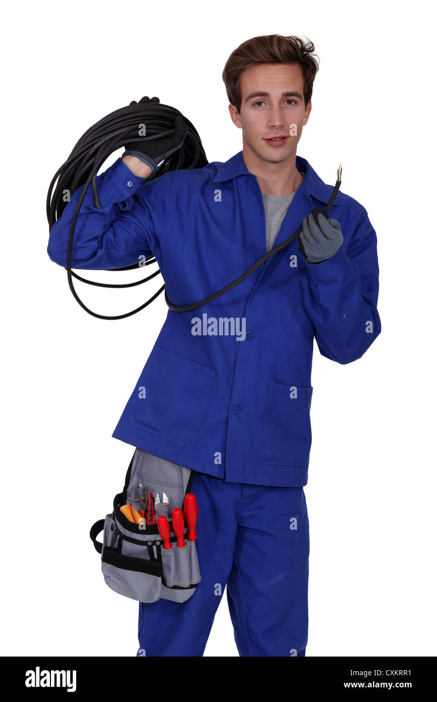 electrician with wire Stock Photo - Alamy