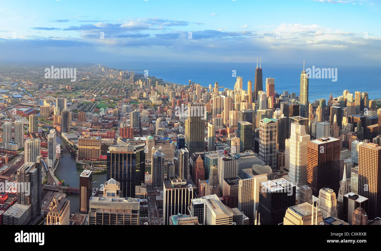 Chicago downtown aerial panorama view at sunset with skyscrapers and ...