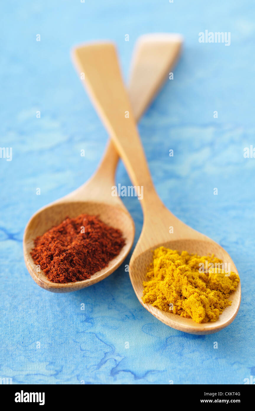 Spices in Wooden Spoons Stock Photo - Alamy