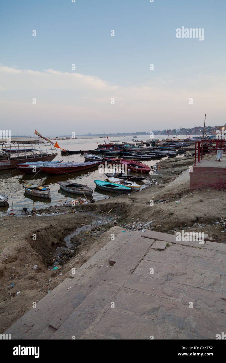 View over the Riverfront of the River Ganges in Varanasi in India Stock ...