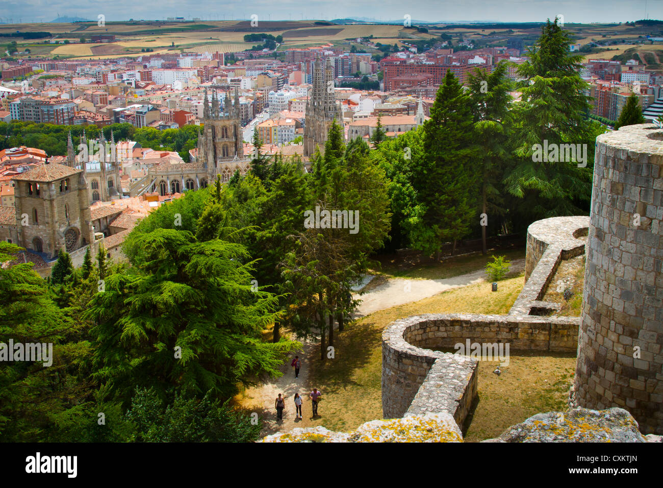 City and cathedral overview from the Castle. Burgos city. Castile and ...