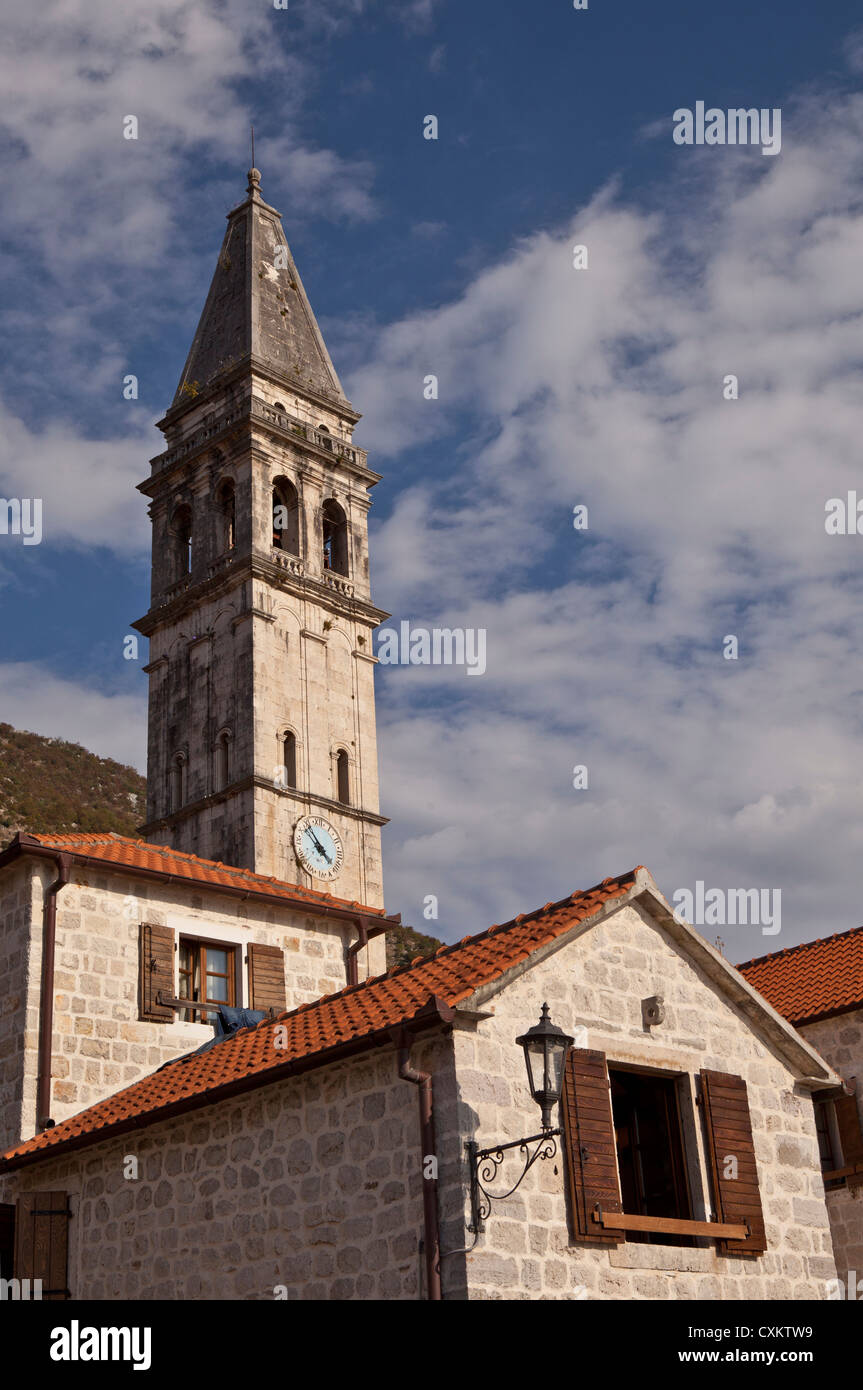 Church tower, Perast, Montenegro Stock Photo - Alamy