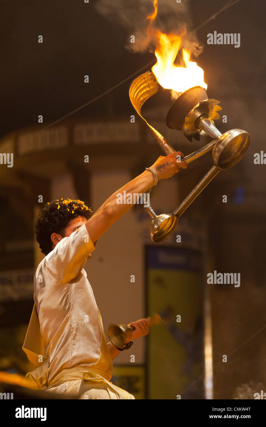 Smoking Pot at a Hindu Ceremony in Varanasi in India at Night Stock ...
