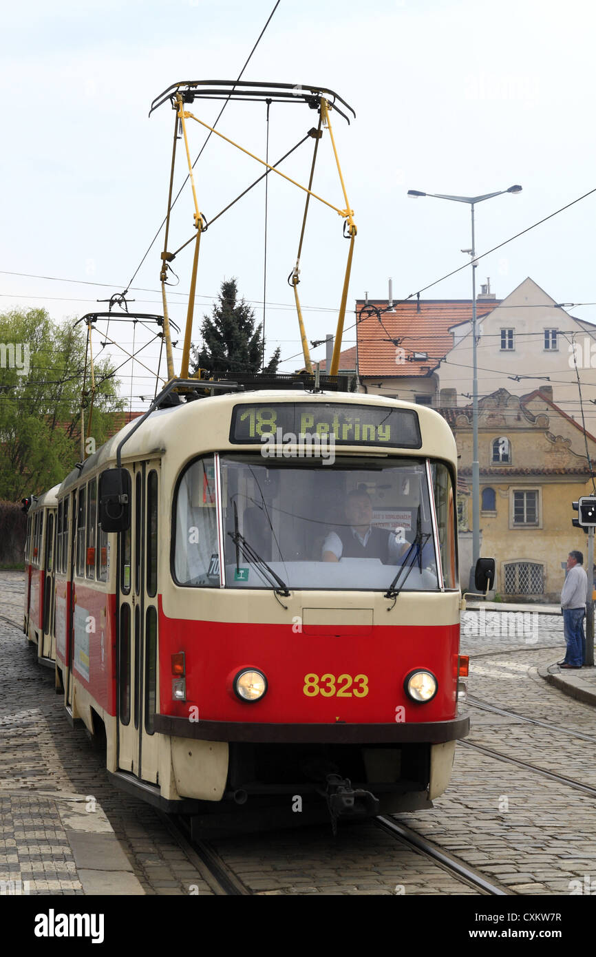 Tram line number 18, public transport in the center of Prague, Czech ...
