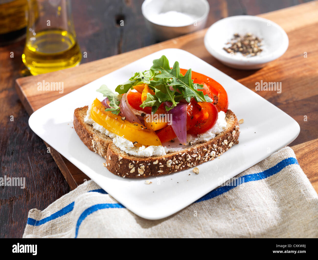 Open Faced Vegetable and Cheese Sandwich Stock Photo - Alamy