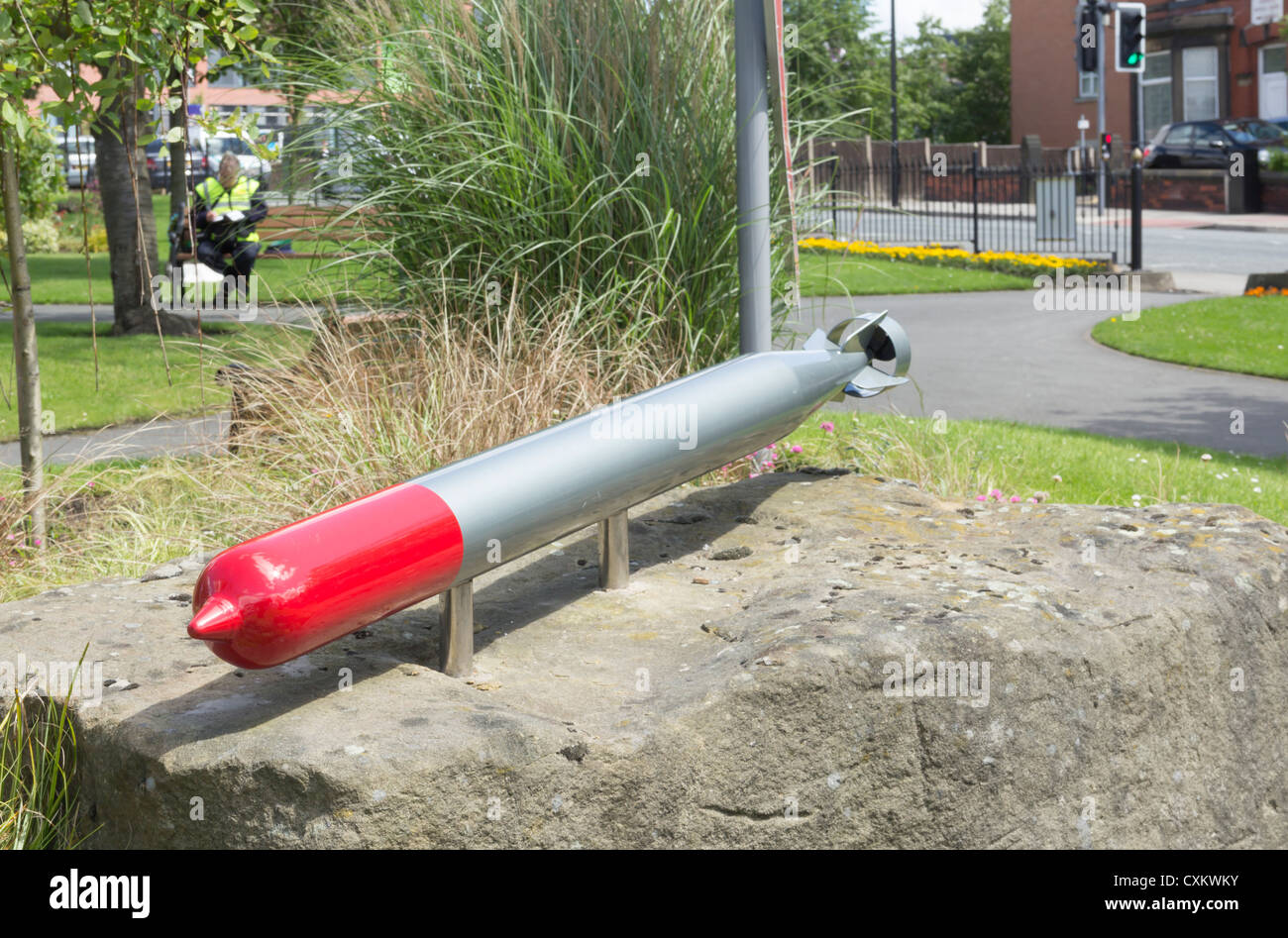 Torpedo war memorial in Whitehead Park (Tower Gardens), Bury, honouring ...