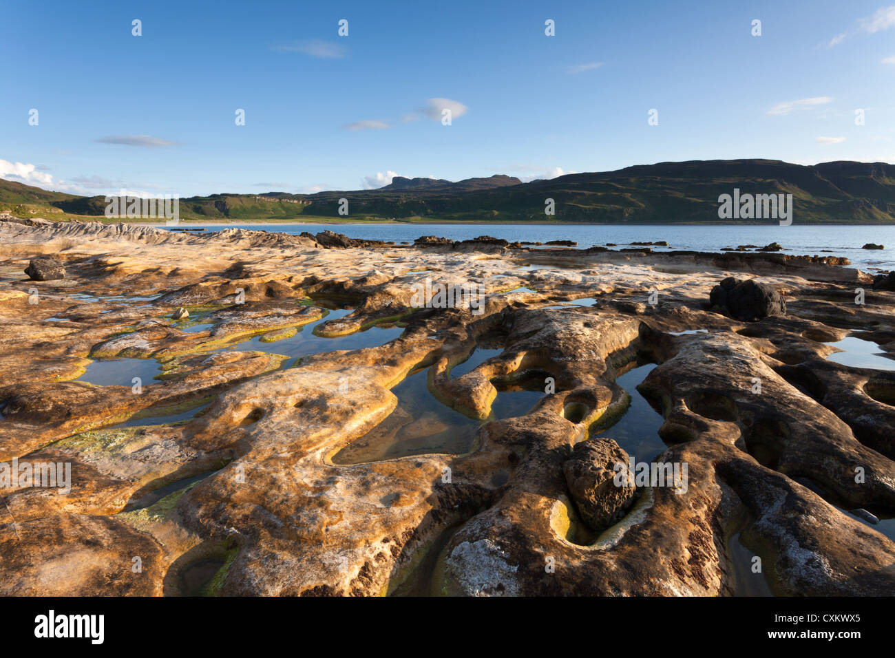 Rock pools, Bay of Laig Isle of Eigg, Inner Hebrides, Scotland, UK ...