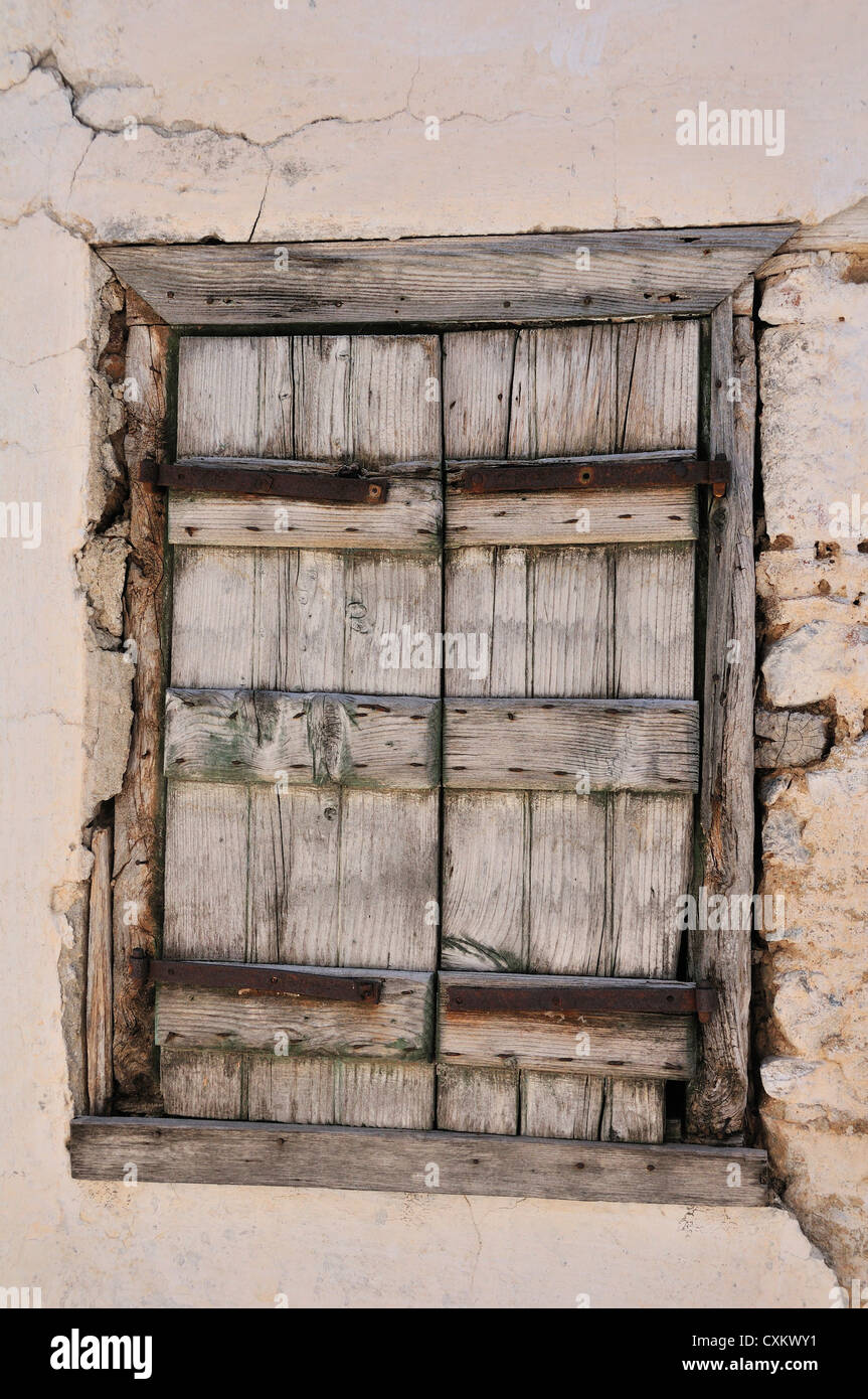 Old window shutters in the hill farming village of Kroustas, near Agios ...