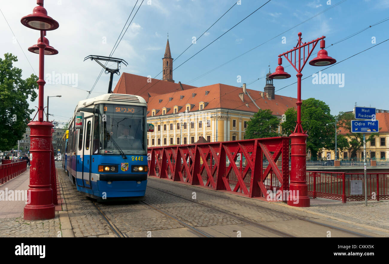 Tram Car on Most Piaskowy (Sand Bridge) in Wroclaw, Poland Stock Photo ...