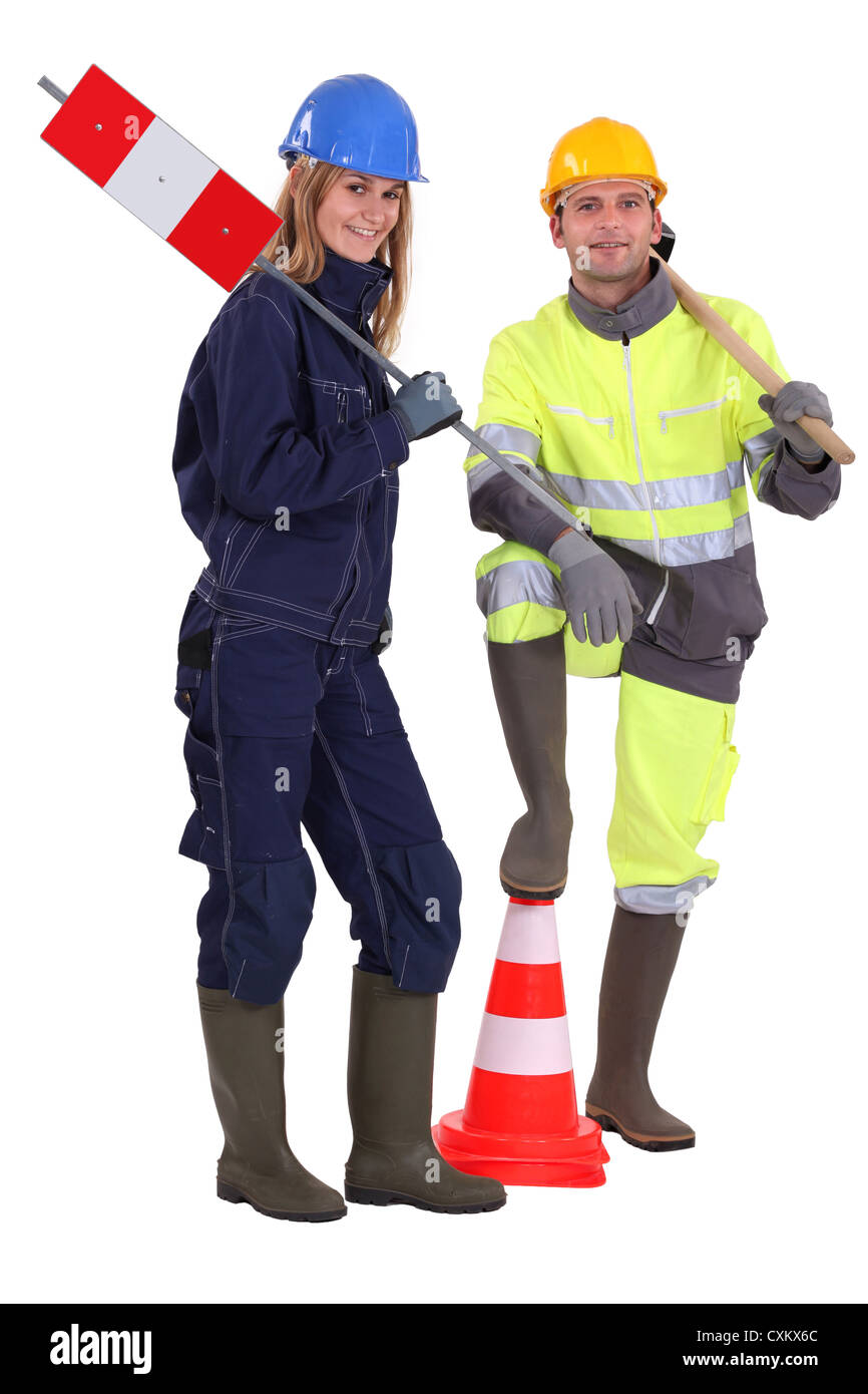 A couple of road workers Stock Photo - Alamy