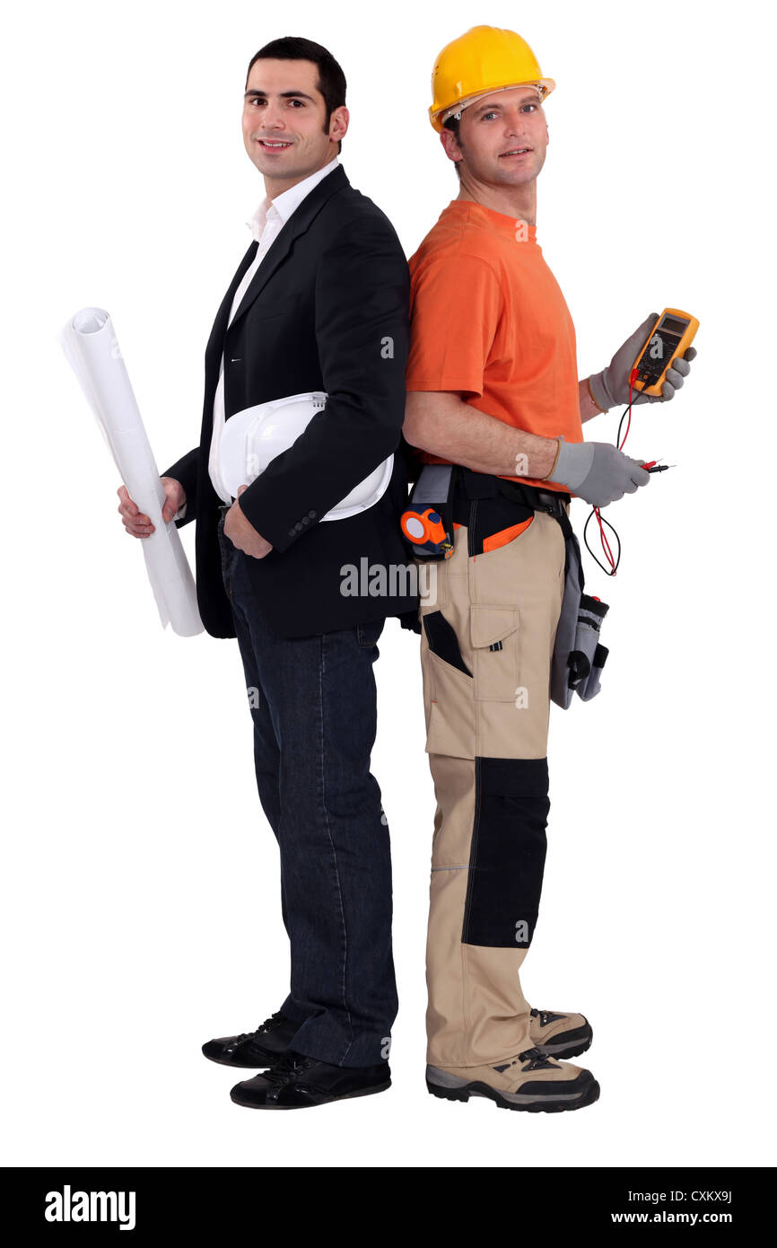 Architect and craftsman back to back Stock Photo - Alamy