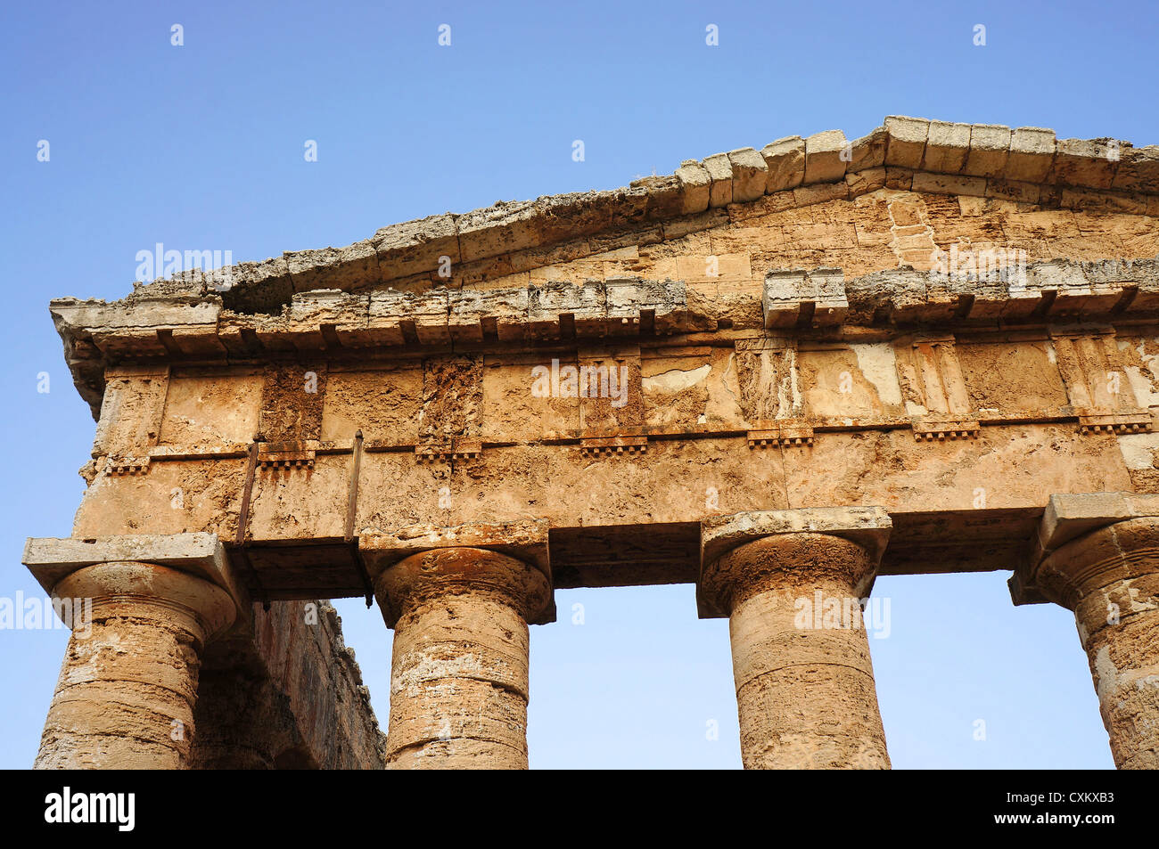 View of the fronton of the greek temple of Segesta in Sicily Stock ...