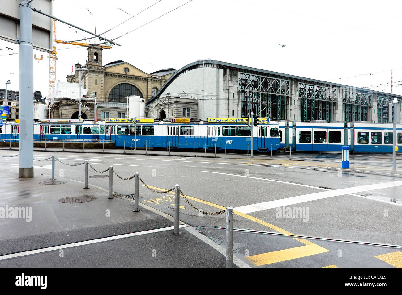 Trains on the road in Zurich in Switzerland. The city has a very ...