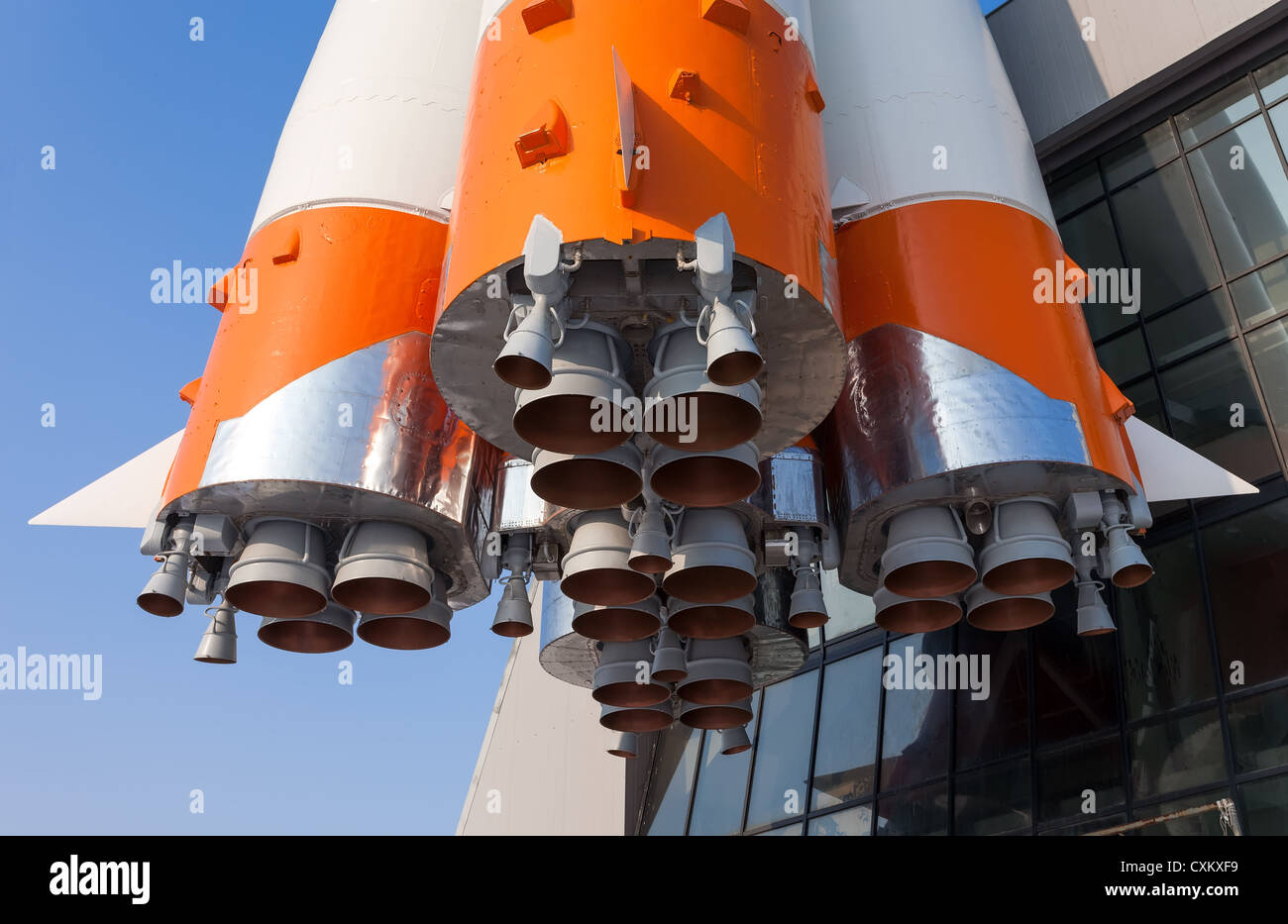 Details of space rocket engine over blue sky background Stock Photo - Alamy