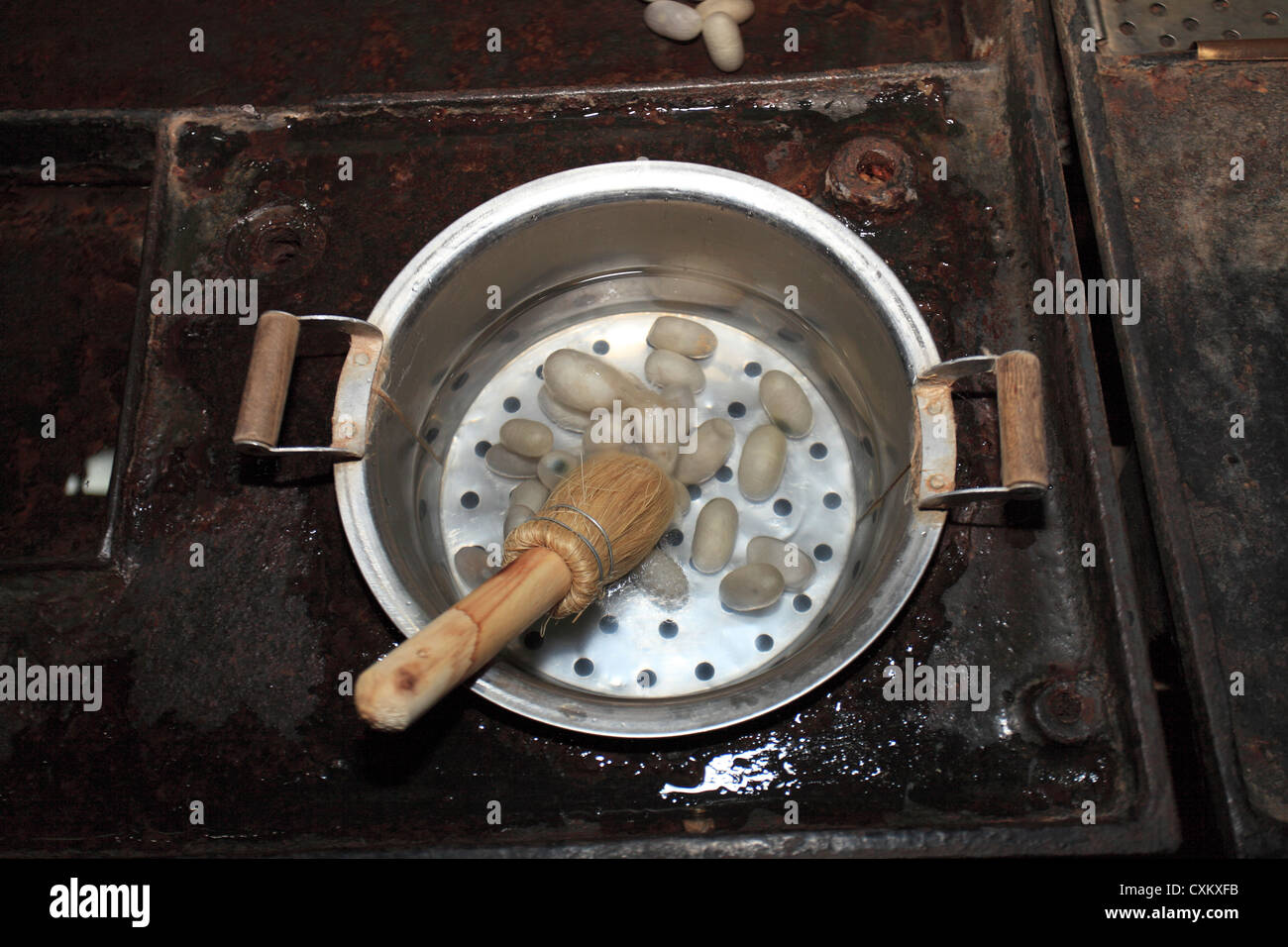 Bowl of Silk Worm threads inside the Silk Museum in Beijing City ...