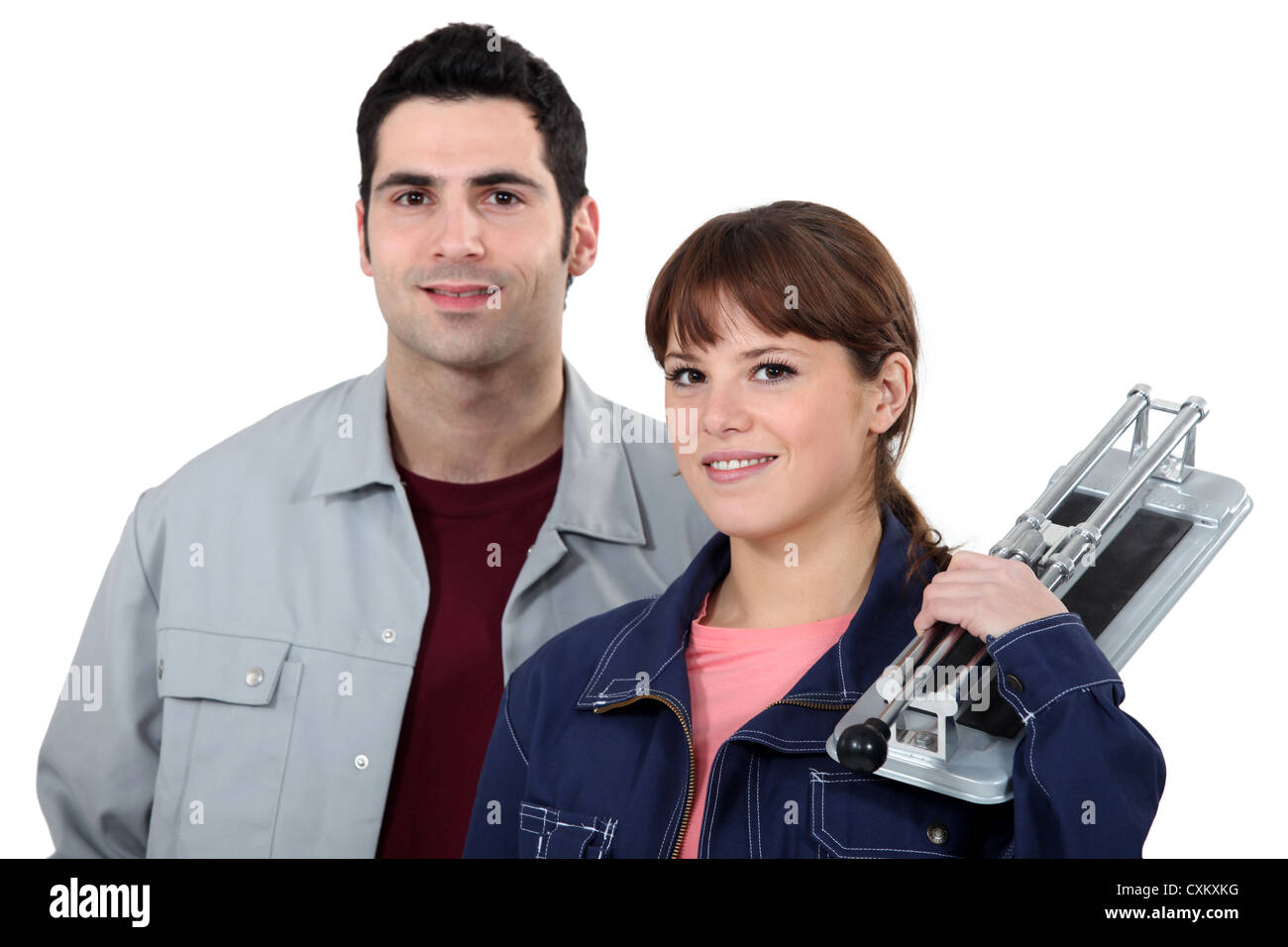 Workers on white background Stock Photo - Alamy