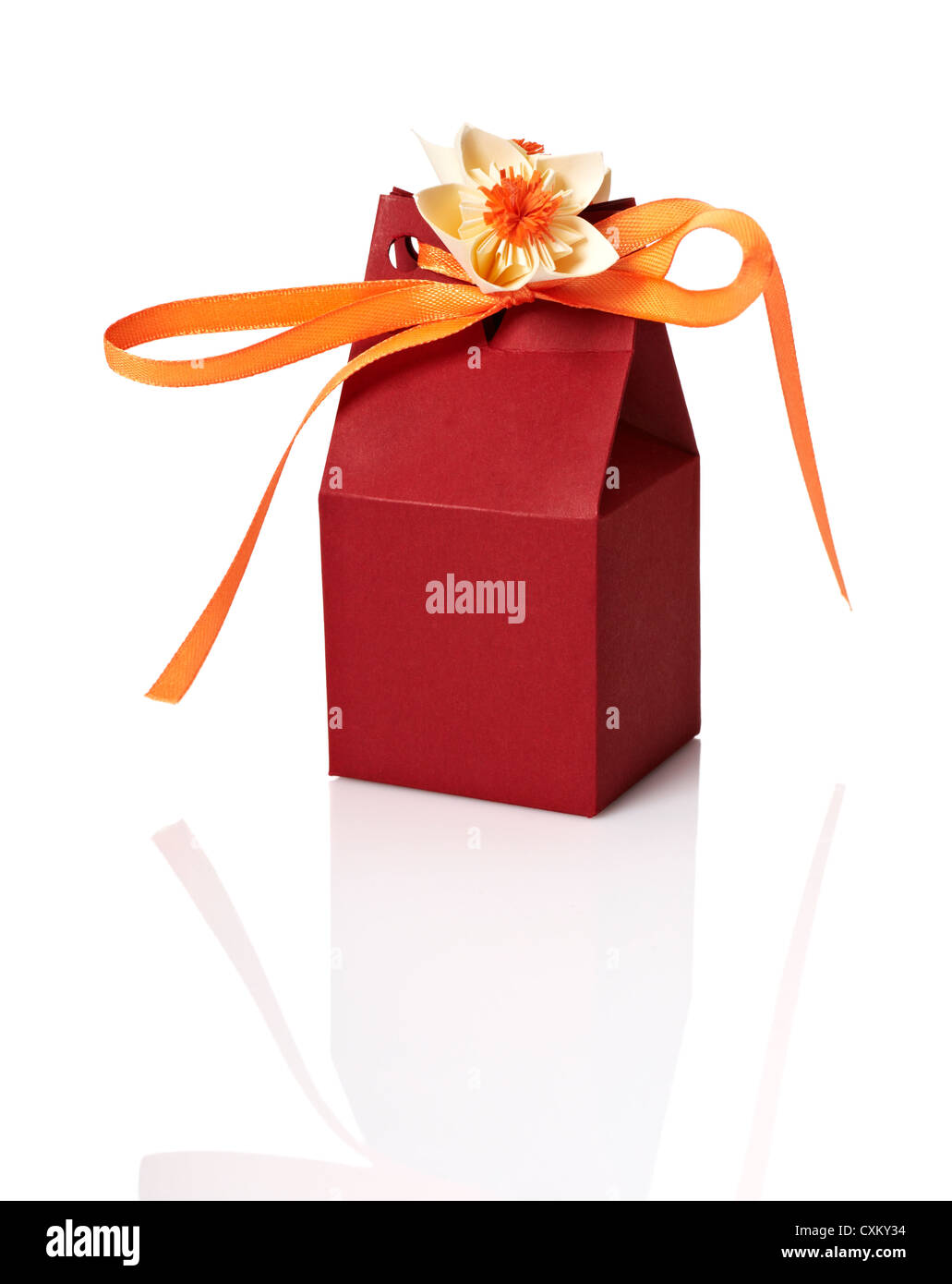 Studio shot of small gift box with decoration. Box isolated on white ...