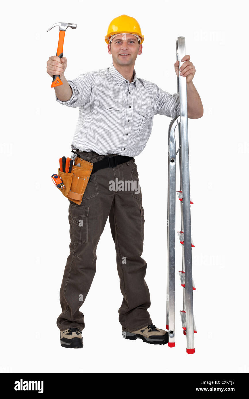 Man building portrait hammer Cut Out Stock Images & Pictures - Alamy