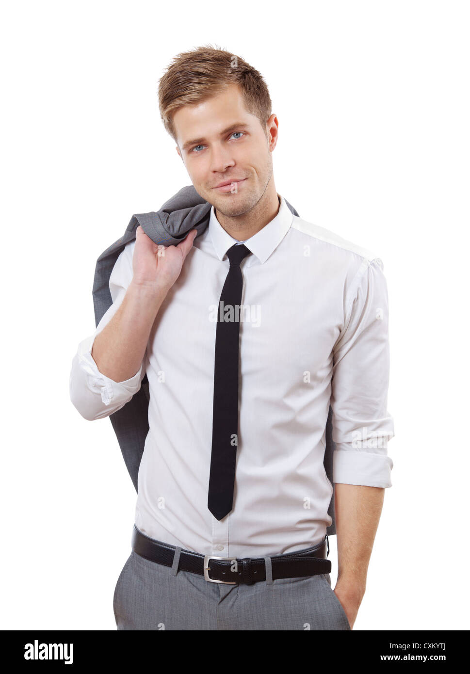 Confident business man with jacket over shoulder Stock Photo - Alamy