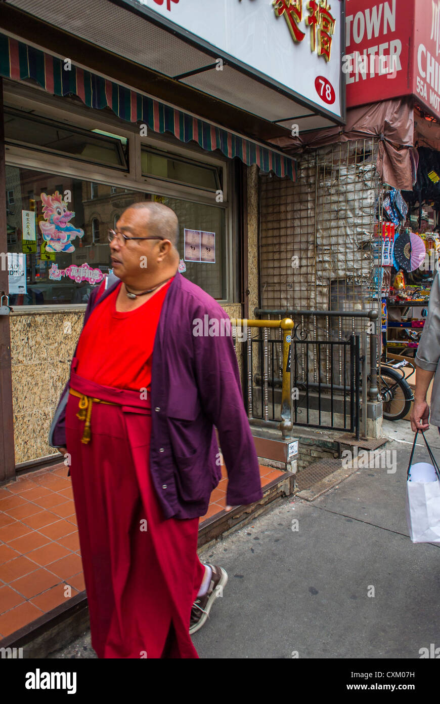 New York City, NY, USA, Chinese Monk in Traditional Robe, Walking ...