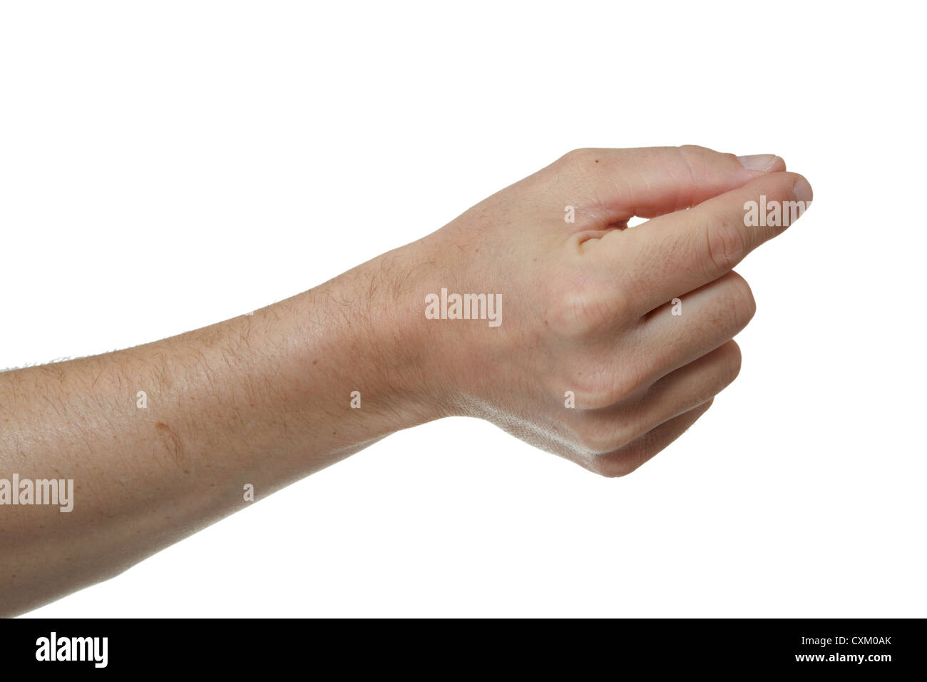 Holding Putting Small Object Into Place Male Hand Gesture On Plain