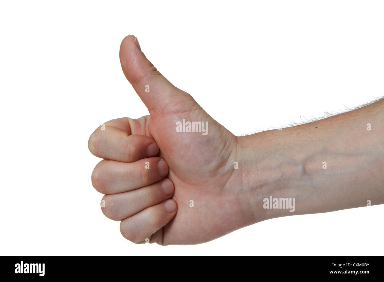 Thumbs up male hand gesture on plain white. Cut Out Stock Photo - Alamy
