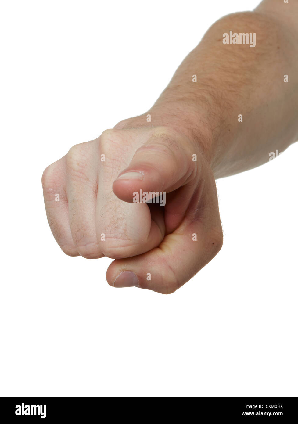 Pointing. Male hand gesture on plain white. Cut Out Stock Photo - Alamy